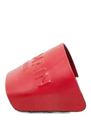 Balmain Embossed Logo Leather Slides - Red