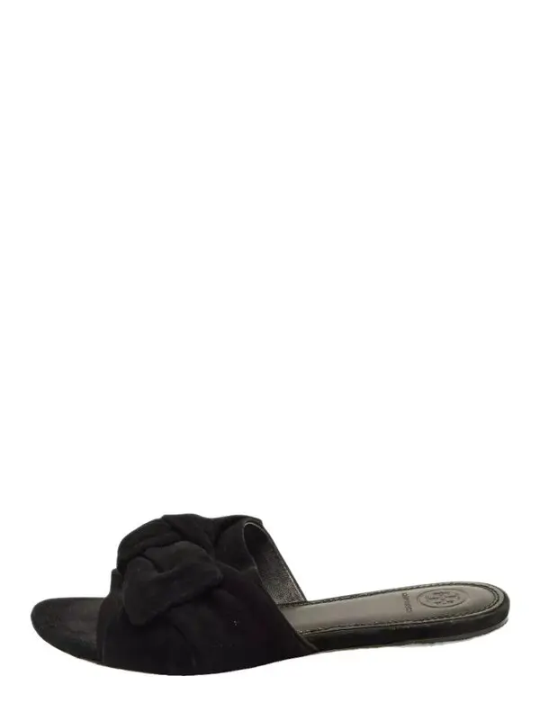 Tory Burch Suede Bow Detail Open Toe Slides - Black