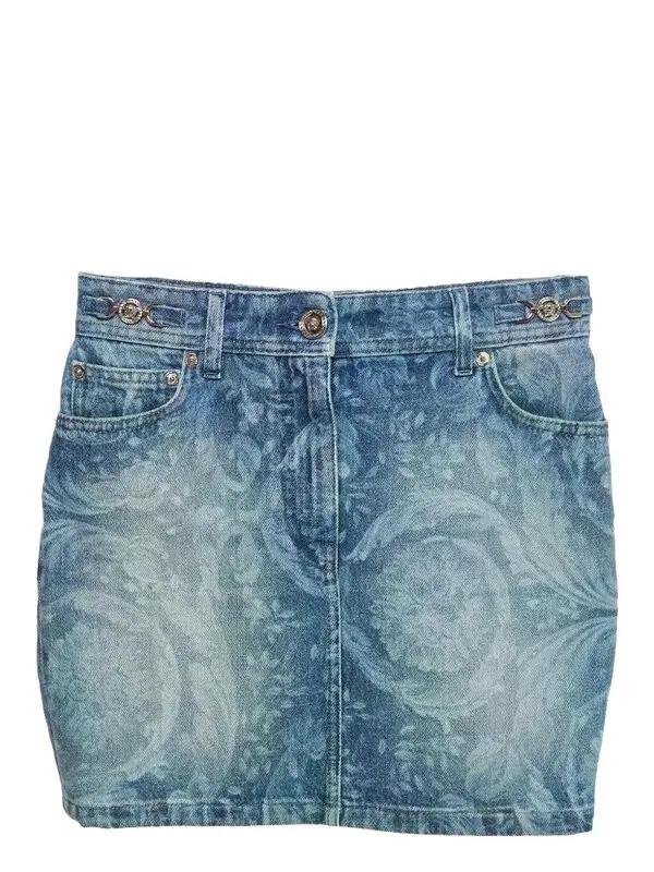 Versace Baroque Print Denim Skirt - Blue