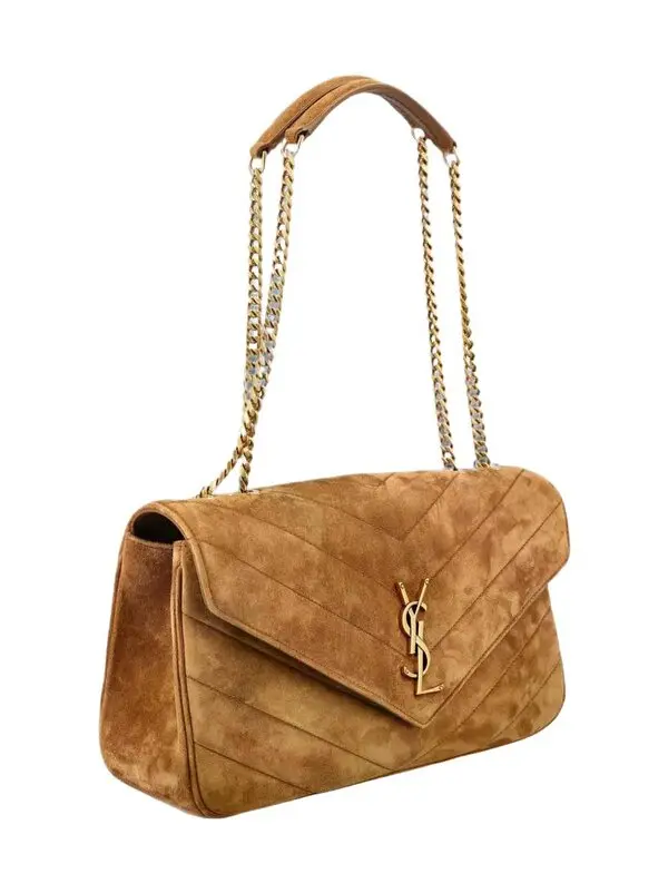 Saint Laurent Loulou Medium In Matelassé Suede - Brown