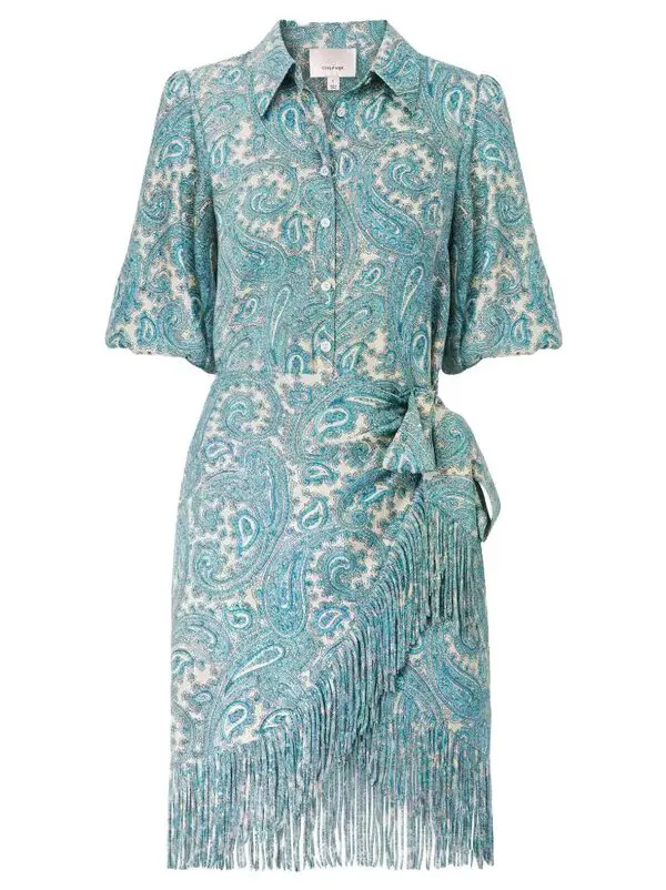 Cinq À Sept Kember Fringed-trim Mini Dress - Blue