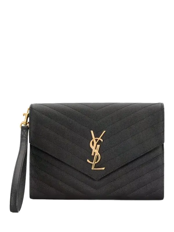 Saint Laurent Cassandre Matelassé Flap Pouch In Grain De Poudre Leather - Black