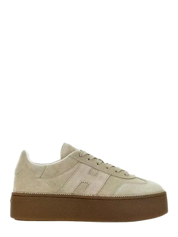 Hogan Beige Suede Platform Sneakers With Crystal Embellishments - Neutrals