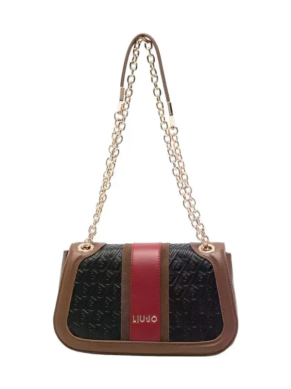 Liu Jo Monogram-embossed Stripe-detail Shoulder Bag - Black