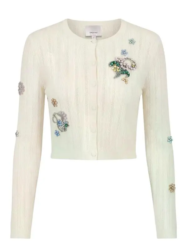 Cinq À Sept Allison Ribbed Cardigan With Floral Embellishments - White