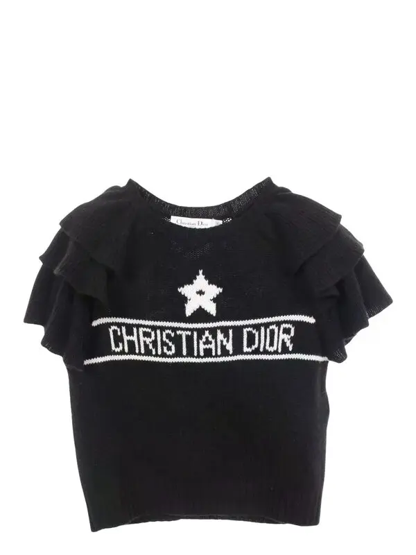 Dior Cashmere Logo Detail Knit Top - Black