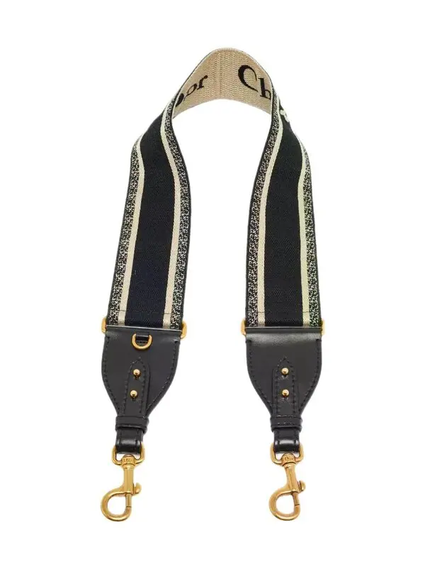 Dior Embroidered Leather-trim Shoulder Strap - Black