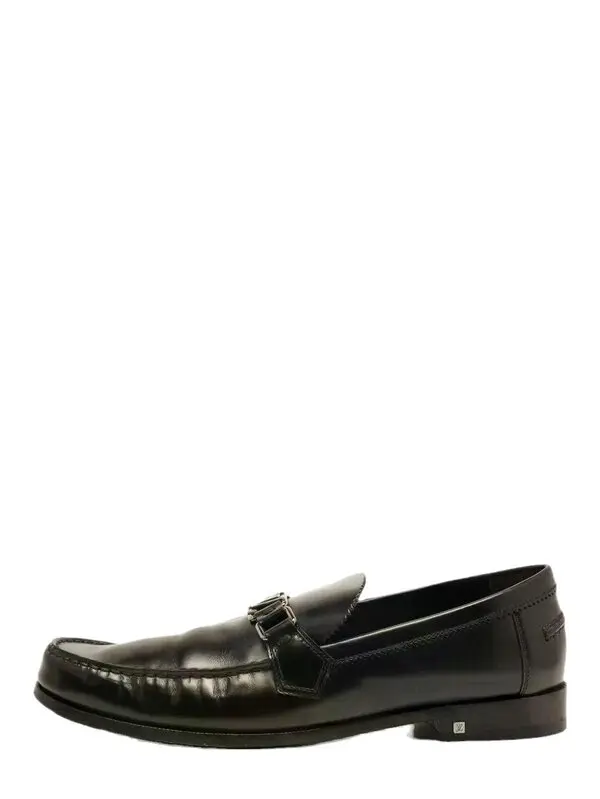LOUIS VUITTON Leather Loafers With Initials Plaque - Black