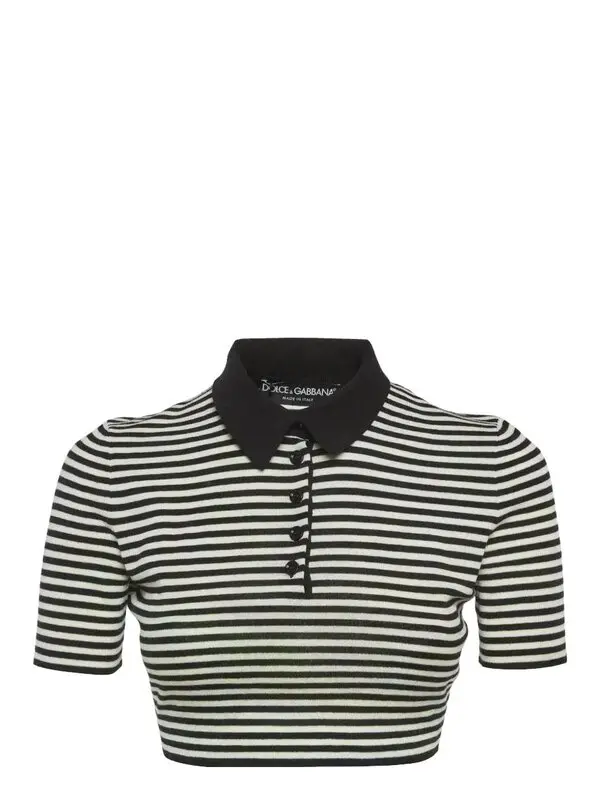 Dolce & Gabbana Striped Cropped Polo Top - Black