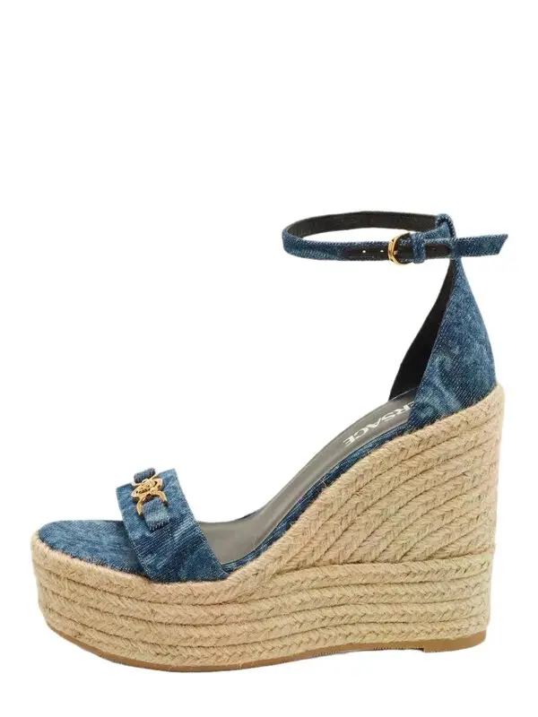 Versace Medusa Denim Wedge Sandals - Blue