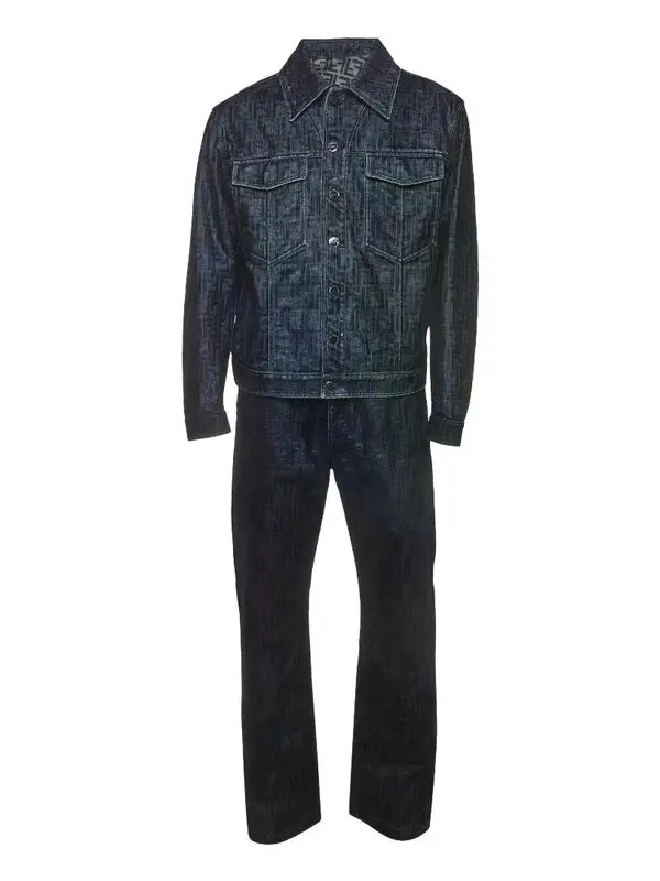 Fendi Ff-motif Denim Jacket And Jeans Set - Blue