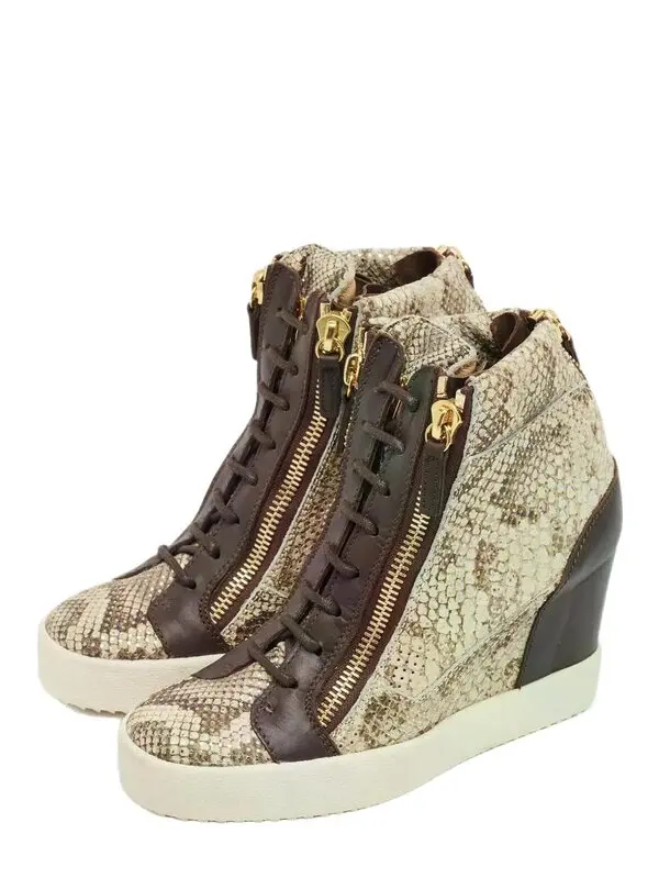 GIUSEPPE ZANOTTI Python-embossed Wedge Sneakers - Neutrals