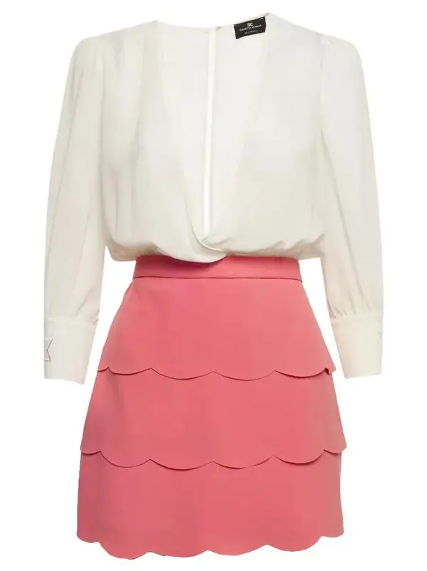 Elisabetta Franchi Plunge-neck Scalloped-tier Mini Dress - White