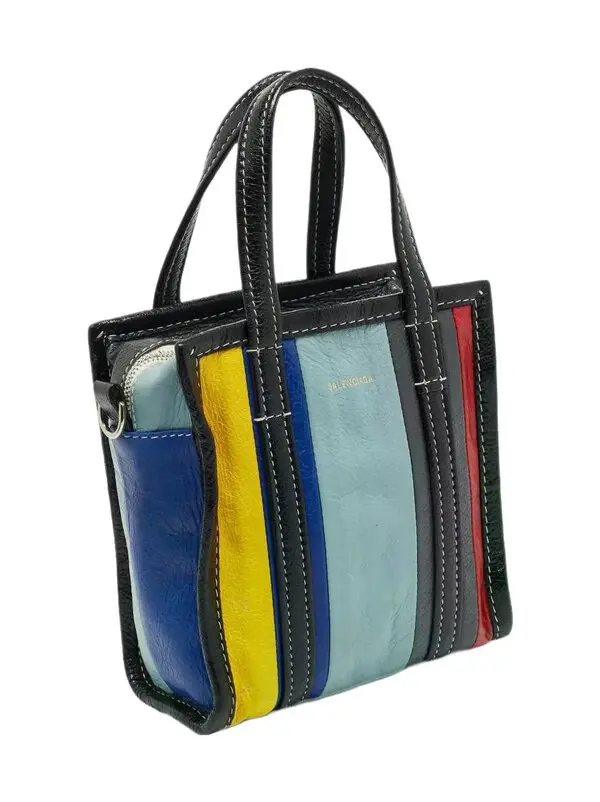 Balenciaga Small Bazaar Striped Tote Bag - Black