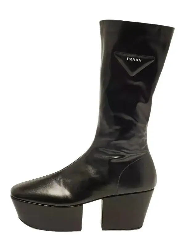 Prada Triangle Logo Platform Ankle Boots - Black