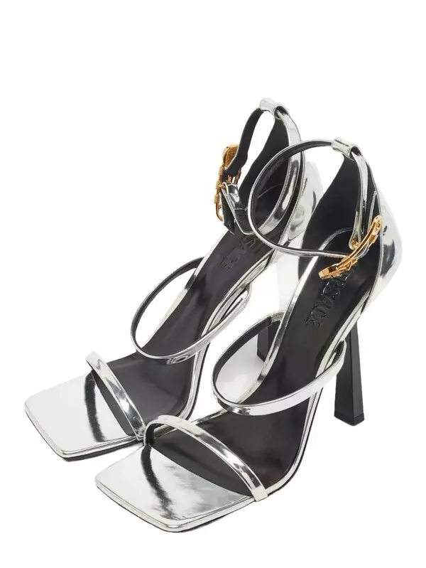 Versace Tone Safety Pin Ankle Strap Sandals - Silver