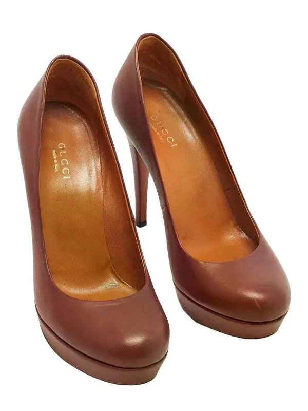 Gucci Leather Round Toe Platform Pumps - Brown