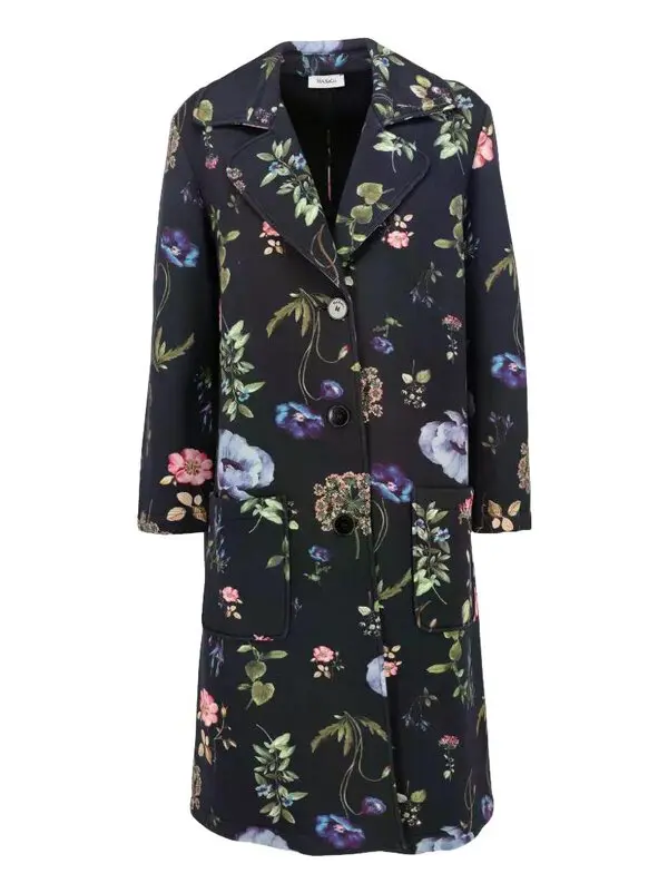 MAX&CO. Floral Print Patch Pocket Coat - Black