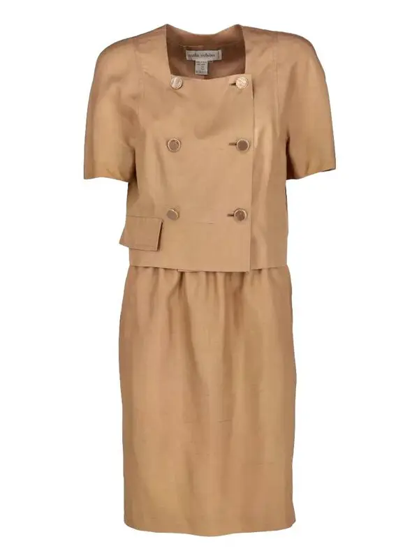 MILA SCHON Beige Silk Double-breasted Short-sleeve Blouse - Neutrals
