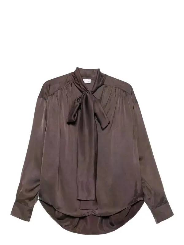 Andamane Mathilda Gathered Blouse With Pussy-bow Collar - Brown