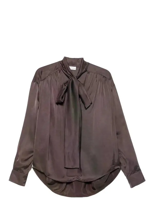 Andamane Mathilda Gathered Blouse With Pussy-bow Collar - Brown