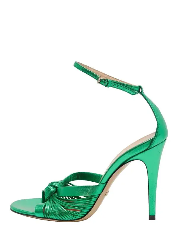 Gucci Metallic Knot Detail Strappy Stiletto Sandals - Green
