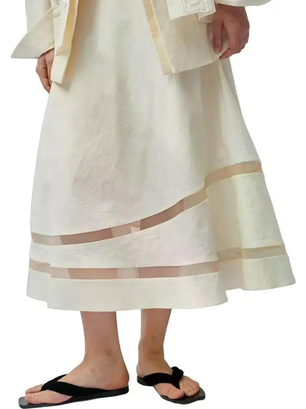 MULLER OF YOSHIOKUBO Beige Cotton A-line Midi Skirt With Mesh Details - Neutrals
