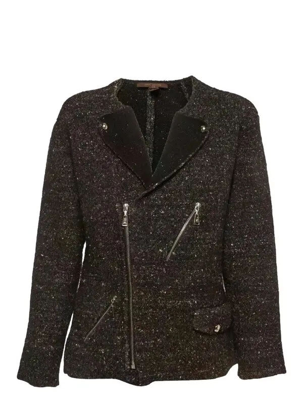 LOUIS VUITTON Asymmetrical Tweed Cardigan - Black
