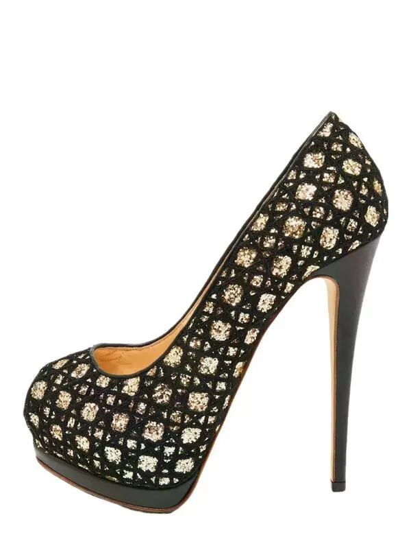 GIUSEPPE ZANOTTI Glitter Cage-pattern Platform Pumps - Black