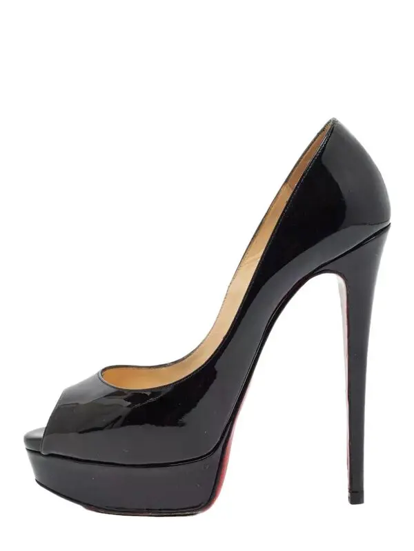 CHRISTIAN LOUBOUTIN Patent Leather Peep-toe Platform Stiletto Pumps - Black