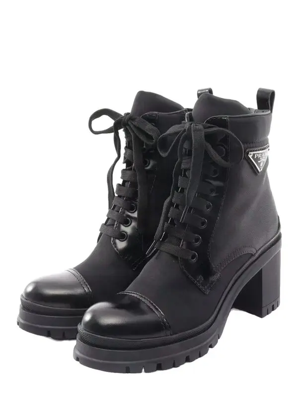 Prada Re-nylon Triangle-logo Block Heel Boots - Black
