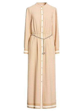 Michael Kors Maxi Shirt Dress With Logo Print And Belt - Beige