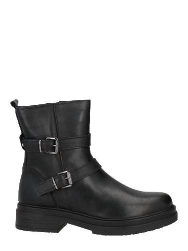 DIVINE FOLLIE Leather Biker Ankle Boots With Buckle Detail - Black