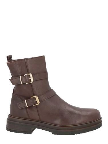 DIVINE FOLLIE Leather Biker Ankle Boots With Buckle Detail - Brown