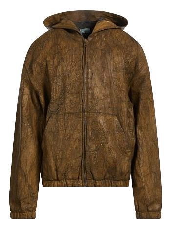 Guess Hooded Jacket With Distressed Coated Effect - Tan