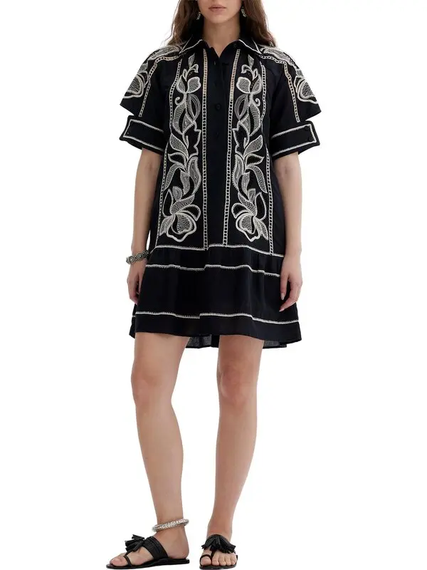 SCARLETT POPPIES Yuddha Embroidered Shirt Dress - Black