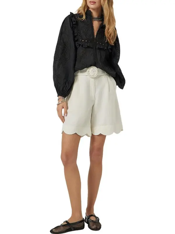 SCARLETT POPPIES Basica Scalloped High-rise Shorts - White