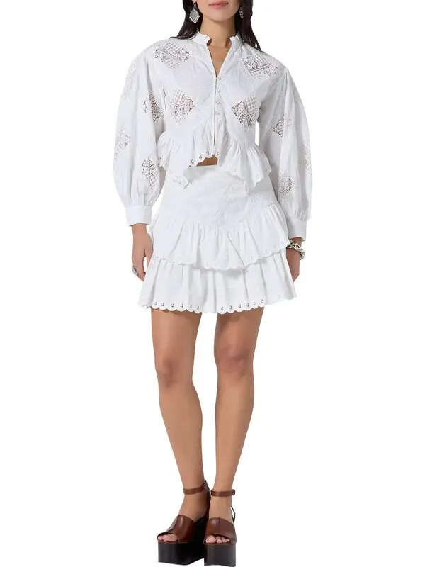 SCARLETT POPPIES Yorken Embroidered Patchwork Ruffle Top - White