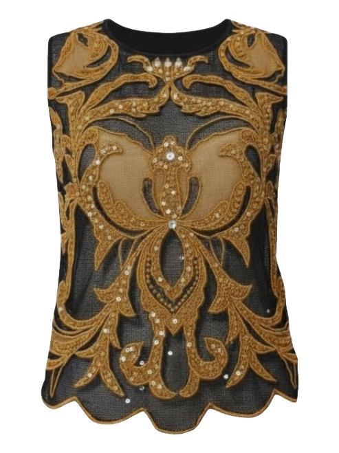 SCARLETT POPPIES Indra Embroidered Sequin Mesh Top - Black