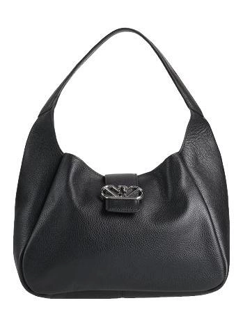 Emporio Armani Pebbled Leather Hobo Bag With Appliqués - Black