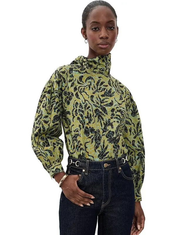 Ulla Johnson Pastel Print" Long Sleeve Cotton Blouse - Chartreuse