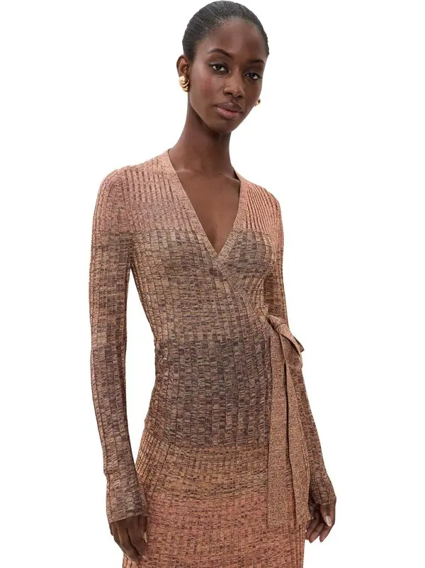 Zimmermann Mouline Rib Sweater Wrap Top - Chocolate Multi