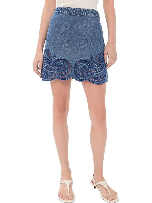 Ulla Johnson The Cadiz Eyelet Denim Skirt - River