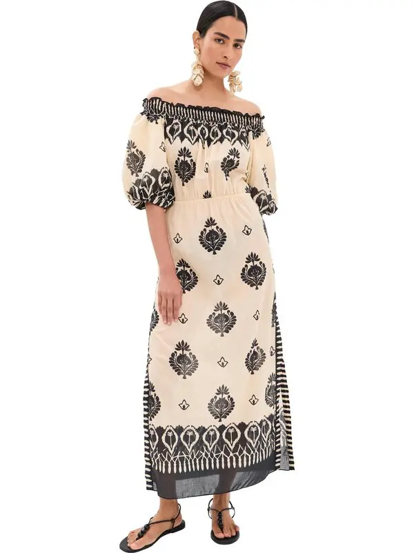 Johanna Ortiz Harbor Hues Voile Ankle Dress - Ecru/black