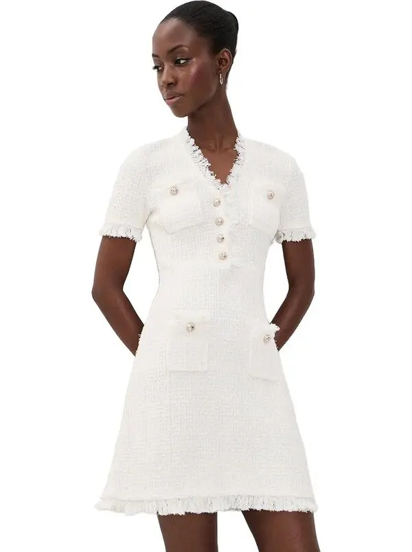 SELF-PORTRAIT Textured Knit Mini Dress - Cream