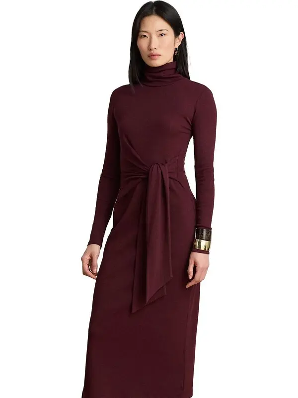 Ralph Lauren Tie-front Cotton-blend Turtleneck Dress - Dark Garnet