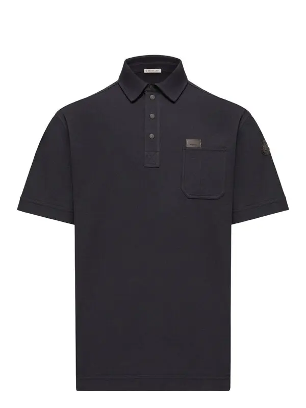Moncler Leather Logo Tag Cotton Polo Shirt - Dark Blue