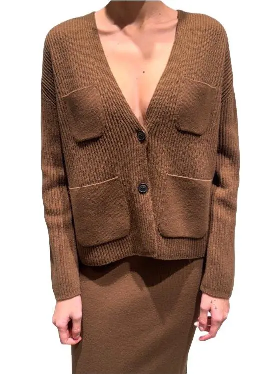 Max Mara Wool And Cashmere Cardigan With V-neck - Chestnut