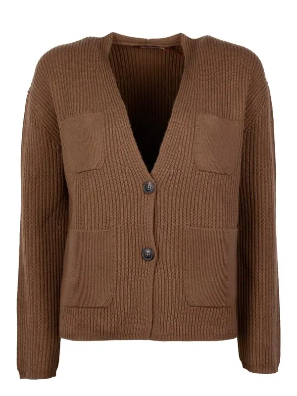 Max Mara Wool And Cashmere Cardigan With V-neck - Chestnut
