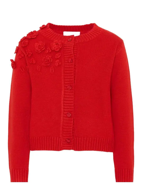 Monnalisa 3d Flower Cardigan - Red